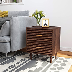Nightstand Set of 2, Lumelay Mid-Century Modern Bedside Table with 2 Storage Drawers and Solid Wood Leg, Vintage Night Stand Wood Side Table Sofa End Table Accent Table Dresser for Bedroom, Livingroom