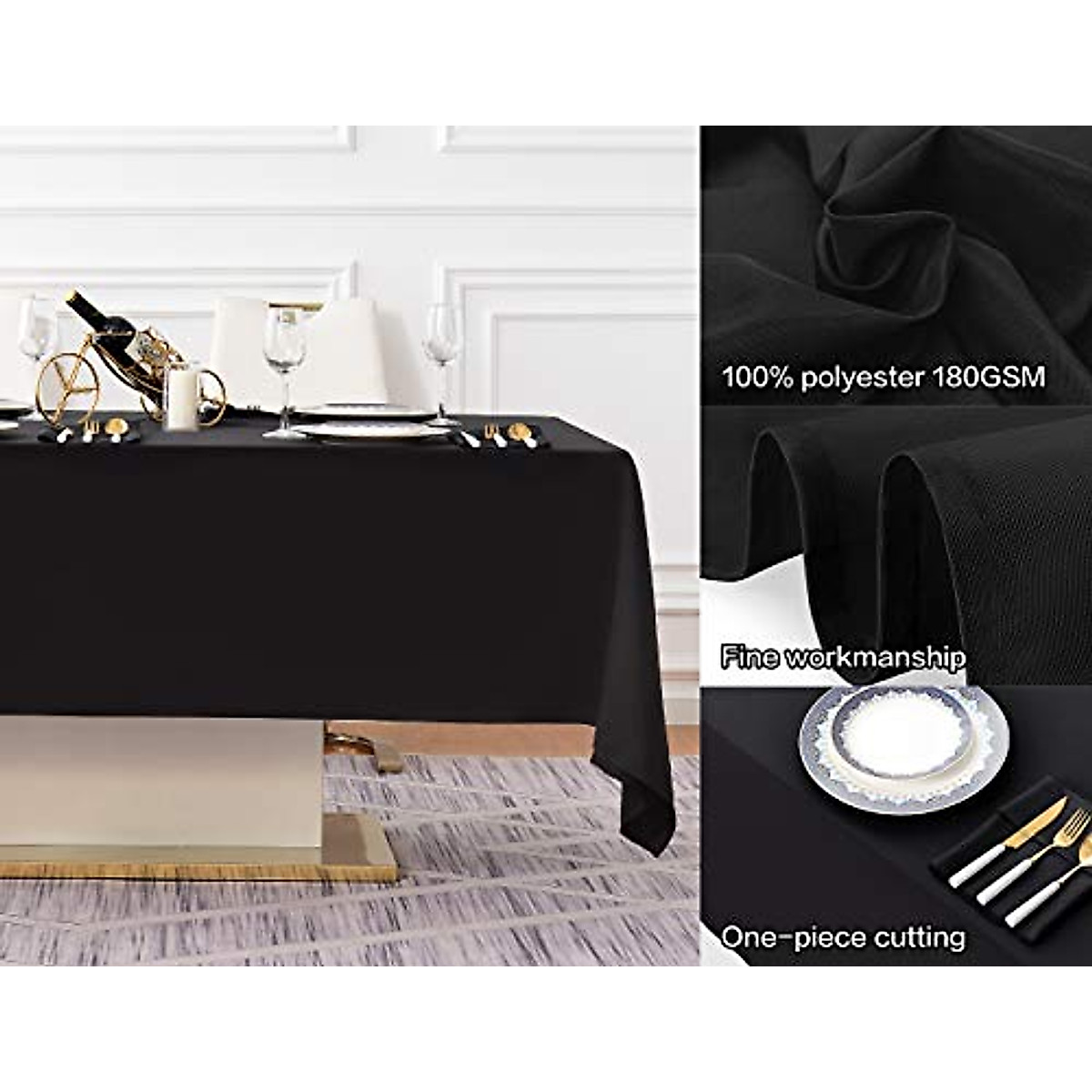 Surmente Tablecloth 60 x 102-Inch Rectangular Polyester Table Cloth for Weddings, Banquets, or Restaurants (Black) … …
