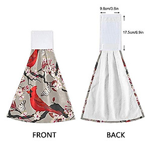 Cardinal and Blooming Cherry Kitchen Hand Towel Home Decorative Hanging Tie Towels 2PCS Super Soft Absorbent WashCloth Tie Towels for Home Bathroom Farmhouse Housewarming Tabletop, 12x17Inches
