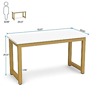 Tribesigns Modern Computer Desk, 55 inches Large Office Desk Computer Table Study Writing Desk for Home Office, White Gold Metal Frame