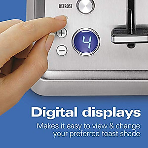 Hamilton Beach 4 Slice Toaster with Extra-Wide Slots, Bagel Setting, Toast Boost, Slide-Out Crumb Tray, Auto-Shutoff & Cancel Button, Digital with Defrost Function, Stainless Steel (24796)