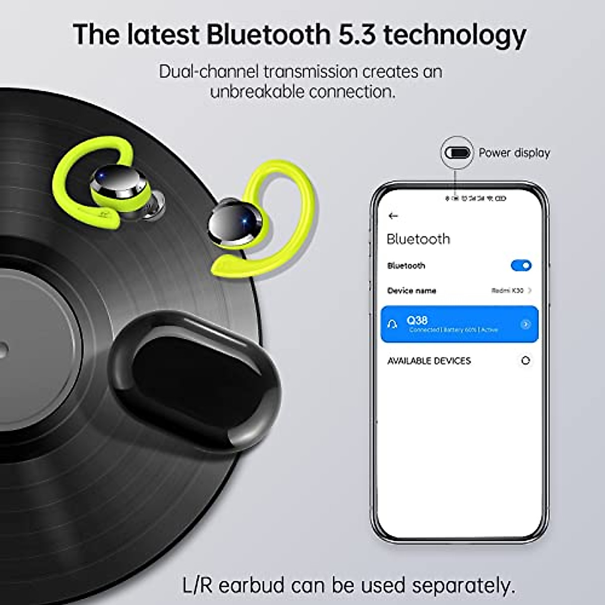 Wireless Earbuds Bluetooth Headphones, Bluetooth 5.3 Earbuds with Immersive HiFi Stereo, 2023 New 48Hrs Wireless Ear Buds Over Ear, ENC Mic, Comfortable Sport Earhooks, IP7 Waterproof in Ear Earphones