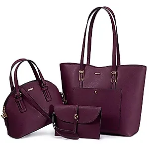 Handbags for Women Fashion Tote Bags Shoulder Bag Top Handle Satchel Purse Set 3pcs T-Purple