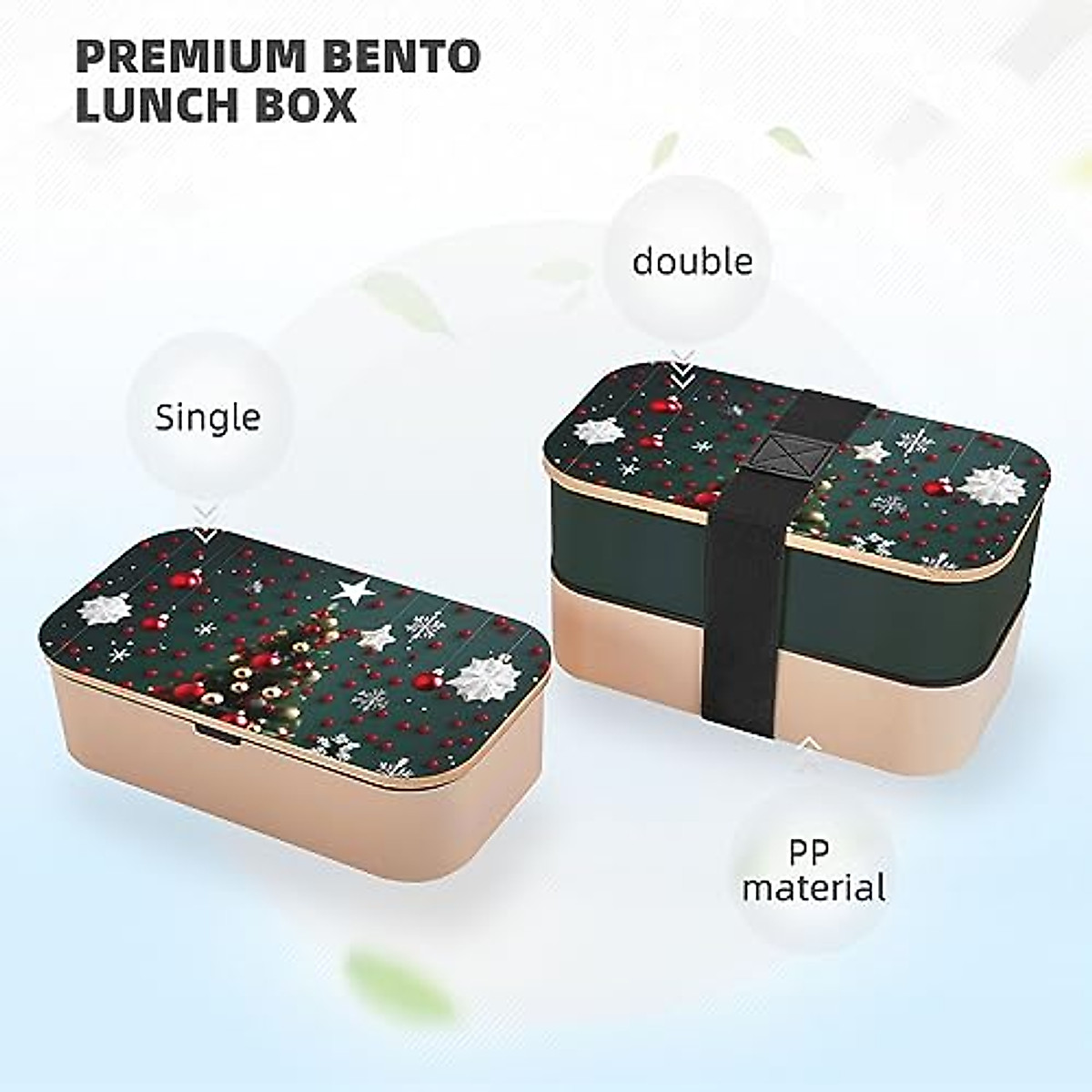 Round Ball Christmas Tree Adult Lunch Box, Bento Box, With Cutlery Set Of 3, 2 Compartments, Rectangular, Lunch Box For Adults