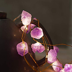 Nature Amethyst Crystal String Lights for Bedroom 6.5FT 20LEDs USB/Battery Operated Grape Crystal Light Pure Purple Fairy Lights Plug in for Natural Life Cute String Lights for Office