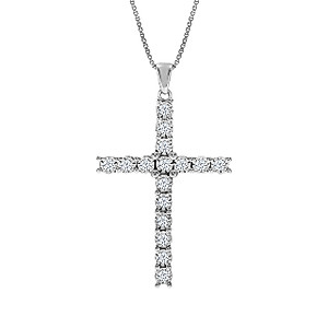 Diamond Cross Necklace For Women | 1/5 CTTW Real White Gold Plated 925 Sterling Silver Lab Created Diamond Necklace Pendant | Ideal Gift for Ladies