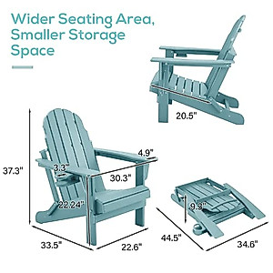 MELLCOM Folding Adirondack Chair with Cup Holder, All-Weather HDPE Fire Pit Chairs, 5 Steps Easy Installation, Widely Used in Patio, Pool Side, Deck, Backyard, Garden, Aruba Blue…