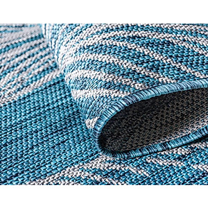 Unique Loom Outdoor Botanical Collection Area Rug - Leaf (4' 1" Round, Teal/ Ivory)