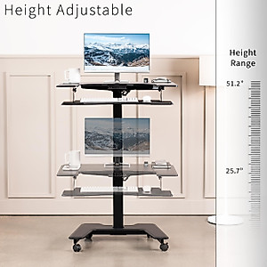 VIVO Black Electric Mobile Height Adjustable 36 inch Dual Platform Standing Desk with Wheels, Rolling Small Space Table, Sit Stand Workstation, DESK-V111VT