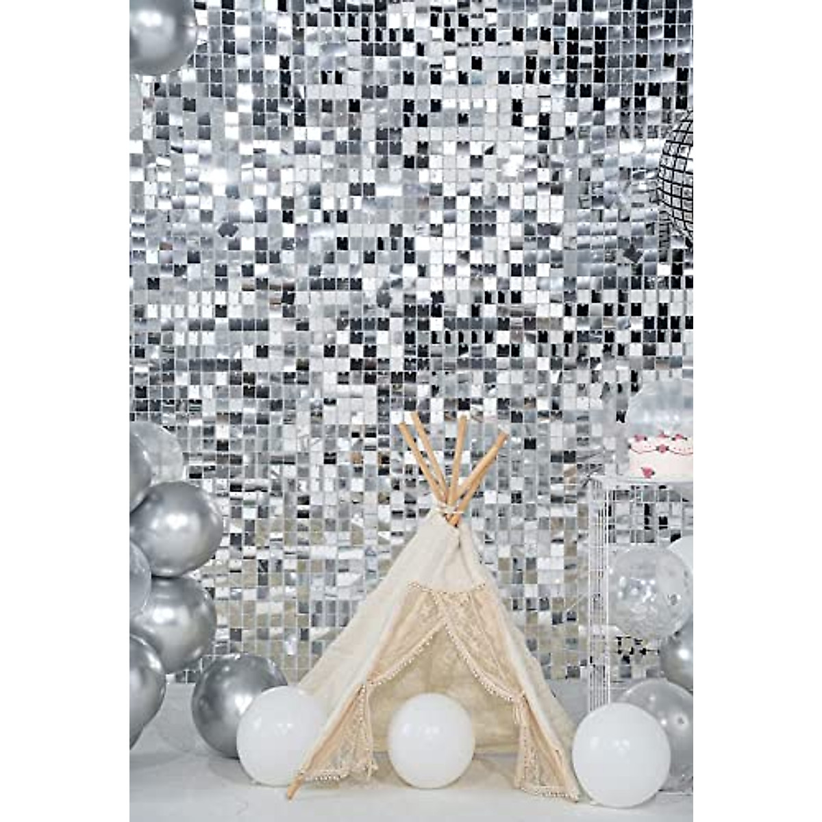 Kate Square Sliver Sequin Wall Panel Backdrop Sliver Glitter Panels Wedding Decoration(Pack of 12)