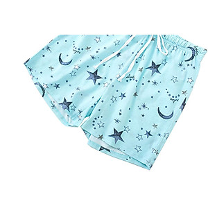 CHUNG Women Short Sleeve Shirt Pajamas Set with Shorts Bottom Pants Cotton V-neck Cute Pjs Sleepwear Lounge Wear Plus Size Summer (X-Large, Blue Star)
