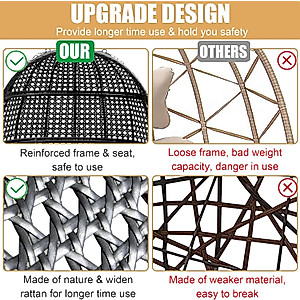 2 Person Hanging Egg Chair with Stand for Outdoor, Patio Rattan Wicker Double Egg Swing Chairs Hammock Chair with Cushion and Stand, Porch Swing Loveseat for Patio Bedroom Balcony (Red)