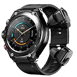 T92 Smart Watch with Earbuds MP3 Bluetooth Headset 3 in 1 1.28 Inch Smartwatch Built-in Wireless Earbuds Speaker Round Fitness Tracker Music Body Health Monitor (Black)