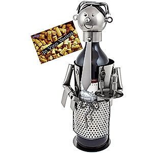 BRUBAKER Wine Bottle Holder Waiter - Metal Sculpture - Wine Rack Decor - Tabletop - with Greeting Card