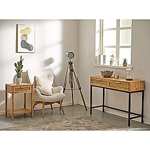 COZAYH Set of 2 Modern Minimalism Nightstand End Table Side Table with Woven Pattern Drawer and Shelf Storage, Rustic Farmhouse Style, Natural