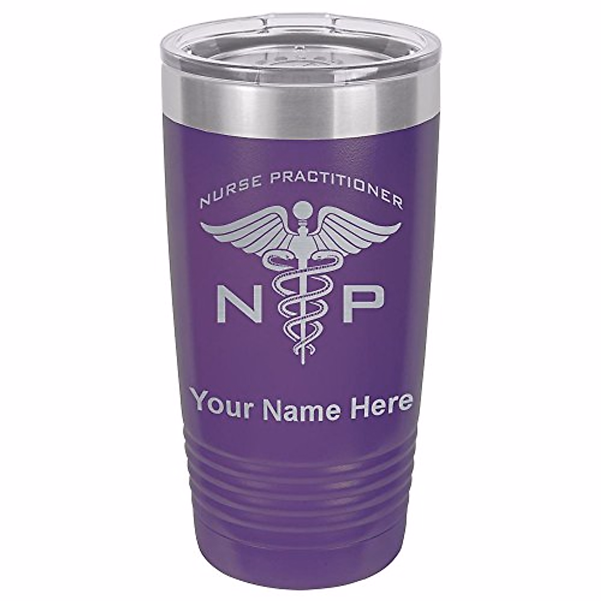LaserGram 20oz Vacuum Insulated Tumbler Mug, NP Nurse Practitioner, Personalized Engraving Included (Dark Purple)