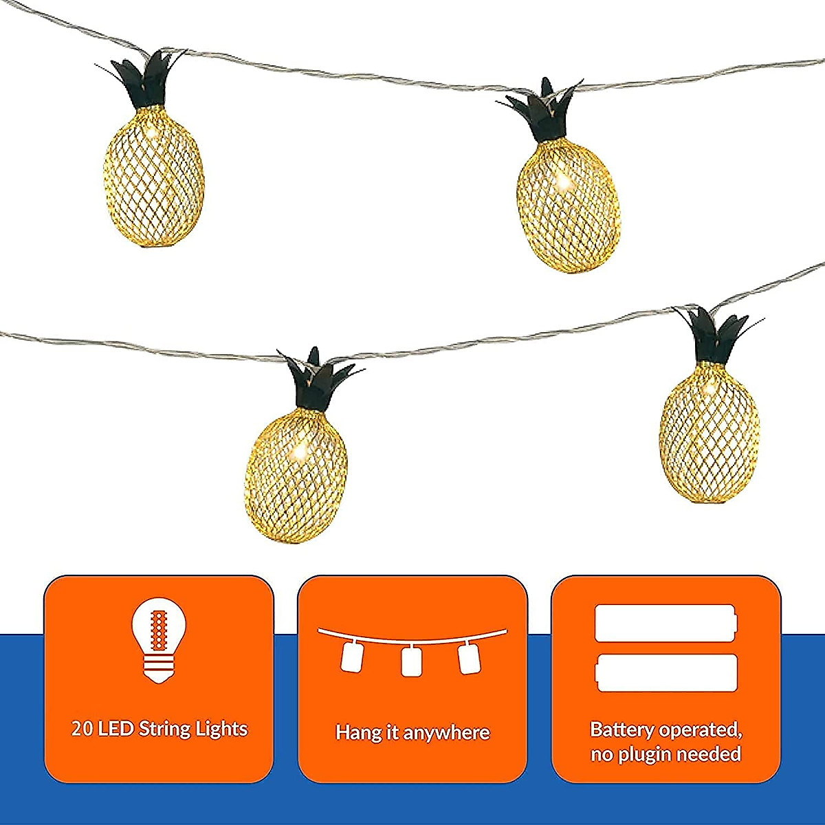 ZYPNB 20LED Solar String Lights Outdoor, 16ft Metal Pineapple Shape Solar Garden Light, Waterproof Solar Powered Hanging Light for Outdoor Garden Decoration Home Party Lamp
