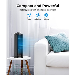 Abolee Tower Fan, 23ft/s Desk Fan, 70° Oscillating Table Fan for Bedroom, Standing Table Fan with 3 Modes, 2024 New 13 Inch Bladeless fan for Bedroom, Home,Office Black