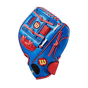 Wilson 2024 A200™ EZ Catch™ Royal 10” T-Ball Glove - Left Hand Throw, Royal/Red/Yellow