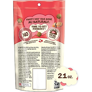 Aurora Pet Variety Pack (5) Friskies Party Mix Natural YUMS Cat Treats (Salmon, Tuna, Chicken, Shrimp, Catnip) 2.1-oz Each with AuroraPet Wipes