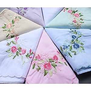 Women's Handkerchiefs 100% Cotton Rose Embroidery Hankies 17"