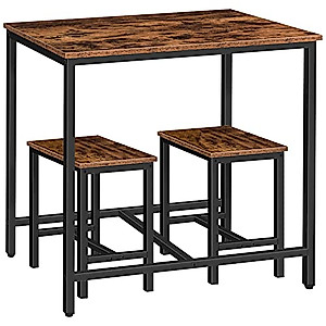 HOOBRO Dining Table Set, Bar Table and Chairs Set, Kitchen Table and Bar Stools, 3-Piece Breakfast Table Set for Kitchen, Living Room, Party, Rustic Brown and Black BF75CZ01G1