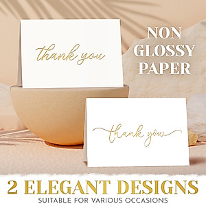 100 Pieces of White With Gold Thank You Cards, Two Thank You Notes Designs, 4x6 Inch Thank You Card, Elegant Thank You Cards Baby Shower, Thank You Cards With Envelopes Bulk with 120 Stickers, Free