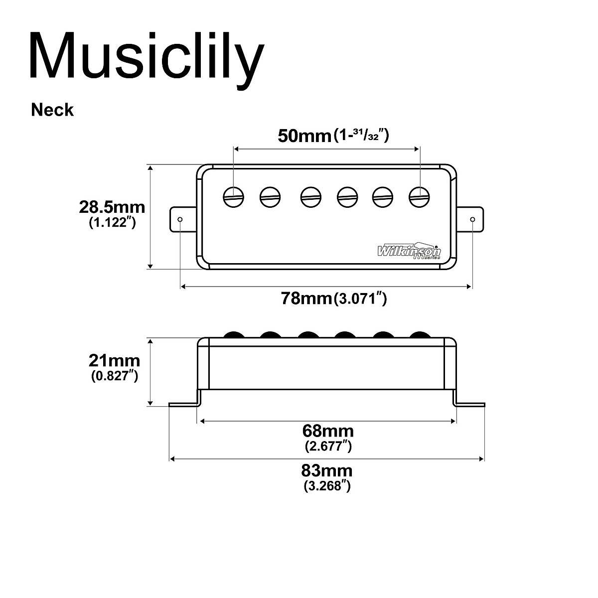 Wilkinson M Series Ceramic Mini Humbucker Electric Guitar Neck Pickup for Les Paul/Fire-bird, Chrome