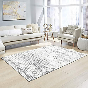 Maples Rugs Abstract Diamond Modern Distressed Large Area Rugs Carpet for Living Room & Bedroom [Made in USA], 7 x 10, Neutral