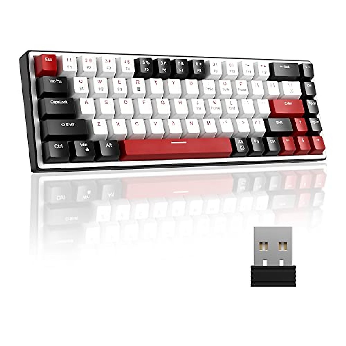 MageGee 60% Wireless Mechanical Gaming Keyboard, 68 Keys Hot-Swappable Compact RGB Backlit Gaming Keyboard, SKY68 Plus Wired/Wireless 3-Mode Office Keyboard for Laptop PC (Red Switch, Black & White)