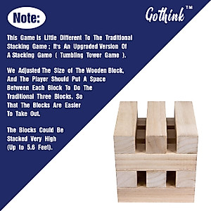 GOTHINK Giant Tumbling Tower Game, Super Large 51pcs Wooden Blocks Stacking Game, Stack to Over 6 Feet, Carry Bag, Jumbo Outdoor Indoor Game Toy Gift for Kids and Adults