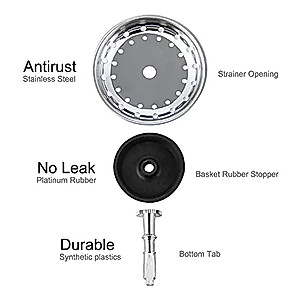 CORNERJOY 2 PCS Kitchen Sink Strainer and Stopper Combo Basket Replacement for Standard 3-1/2 inch Drain,Stainless Steel Basket with Rubber Stopper Bottom