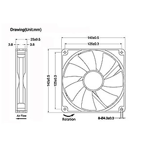 GDSTIME 140mm x 140mm x 25mm 5V USB DC Brushless Cooling Fan