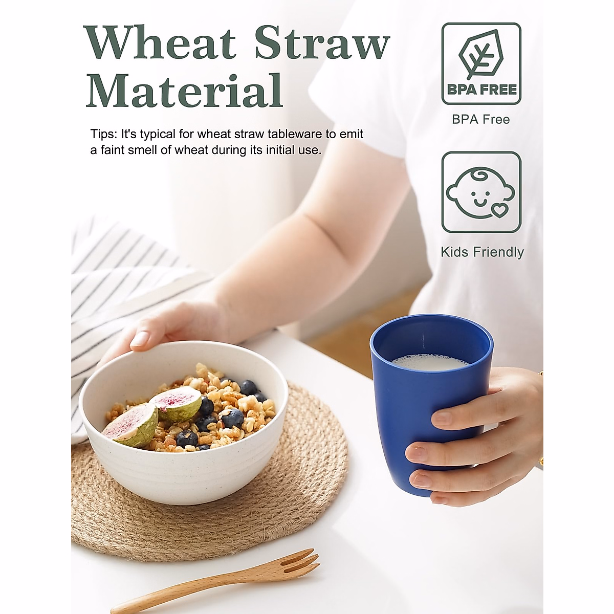 GENLGE Plastic Cups Reusable Wheat Straw Cups 12 OZ, Unbreakable Drinking Cups for Kitchen - BPA Free Cups Dishwasher Safe Plastic Tumbler Cups Cups Set of 6