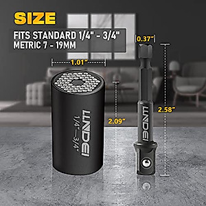 LLNDEI Universal Socket Tool Gift for Men, 11PCS Universal Socket Wrench Screwdriver Bit Set Quick Release Adapter, Self-adjusting Socket Standard 1/4"-3/4" Metric 7-19mm for DIY Home Improvement