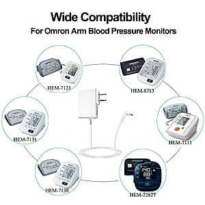 6V AC Adapter for Omron Blood Pressure Monitor Hem-ADPTW5, USA UL Listed Extra Long 6.6 Ft Cord Healthcare 5 7 10 Series BP5100 BP5250 BP5450 Charger Replacement Power Supply Cord, White