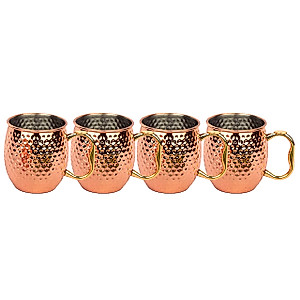 Moscow Mule Mugs | Thumb Rest Gold Brass Handles | Large Size 19 ounces | Set of 4 Hammered Cups | Stainless Steel Lining | Pure Copper Plating | Gift Set