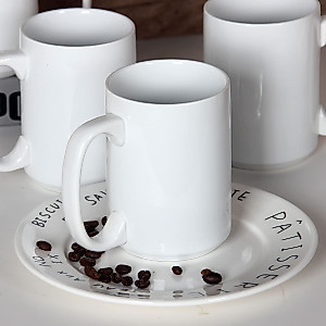 16 OZ Porcelain Coffee Mugs, Smilatte Classic Blank Ceramic Cup with Large Handle for Tea Latte Cappuccino, Set of 4, White