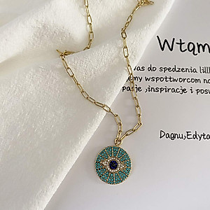 Obidos 14k Gold Plated Evil Eye Turquoise Pendant Necklace for Women 18-20Inch,Round Circle Disk Minimalist Jewelry