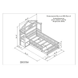 Floor Bed with Fence Railings and House Shape Headboard, Twin Size House Beds with Nightstand and Wooden Slats Support, Kids Montessori Style Playhouse Bed Frame for Girls Boys, White