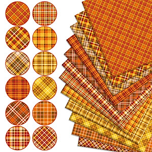 Whaline 12Pcs Fall Cotton Fabric Bundles 18 x 22 Inch Autumn Buffalo Plaid Fat Quarters Plaid Quilting Patchwork Squares Sewing Fabrics for Harvest Thanksgiving DIY Handmade Craft Home Party Decor