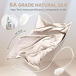 100% Pure Mulberry Silk Pillowcase for Hair and Skin - Allergen Resistant Dual Sides,600 Thread Count Silk Bed Pillow Cases with Hidden Zipper,1pc,Standard Size,Taupe