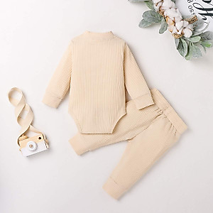 Ledy Champswiin Winter Newborn Baby Boy Girl Clothes Set Ribbed Outfits Unisex Infant Solid Long Sleeve Tops Pants 2PCS