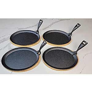 HAWOK Cast Iron Fajita pan with Bamboo Tray and Handle Set of 4…