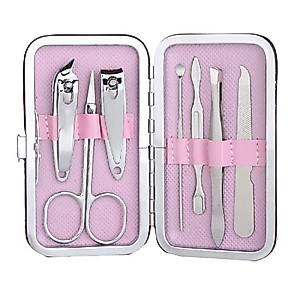 Vnsport Nail Clipper Travel Set, Hello, Kitty 7 in 1 Stainless Steel Professional Nail Cutter Manicure Pedicure & Grooming Kits with Leather Case