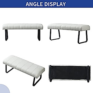 JIEXI 47in PU Leather Long Bench w/ Metal Leg, Office Chair & Footstool (White, 1.2m)