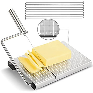 Cheese Slicer & Cheese Cutter | Stainless Steel cheese slicer with 10 Replacement-wires | Cheese Cutter for Block Cheese Metal Cheese Slicer Cutting Board Kitchen Gadgets Gift Set for Cheese Butter
