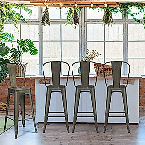 RELAX4LIFE Metal Dining Chairs Set of 4 Indoor &Outdoor Bar Chiars Set with Detachable Backrest for Kitchen, Dining Room, Restaurant Industrial Stackable Bistro Bar Stools Chairs Set (46", Gun Color)