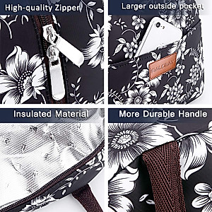 BALORAY Lunch Bag for Women Men Insulated Lunch Box for Adult Reusable Lunch Tote Bag for Work, Picnic or Travel (White Flower)