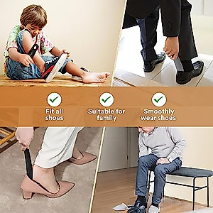 ZOMAKE Plastic Shoe Horn with Hook, 7.3 Inch Small Travel Shoe Horns for Kids, Seniors, Men, Women, Black, Blue(Pack of 2)